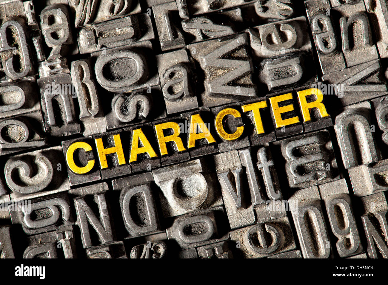 Old lead letters forming the word "character Stock Photo - Alamy