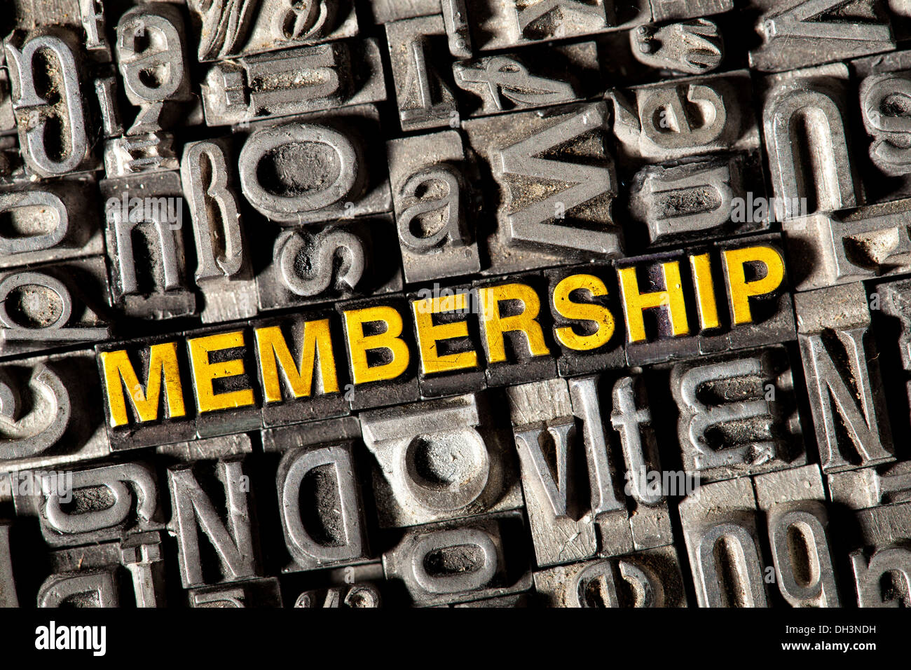 Old lead letters forming the word "MEMBERSHIP Stock Photo - Alamy