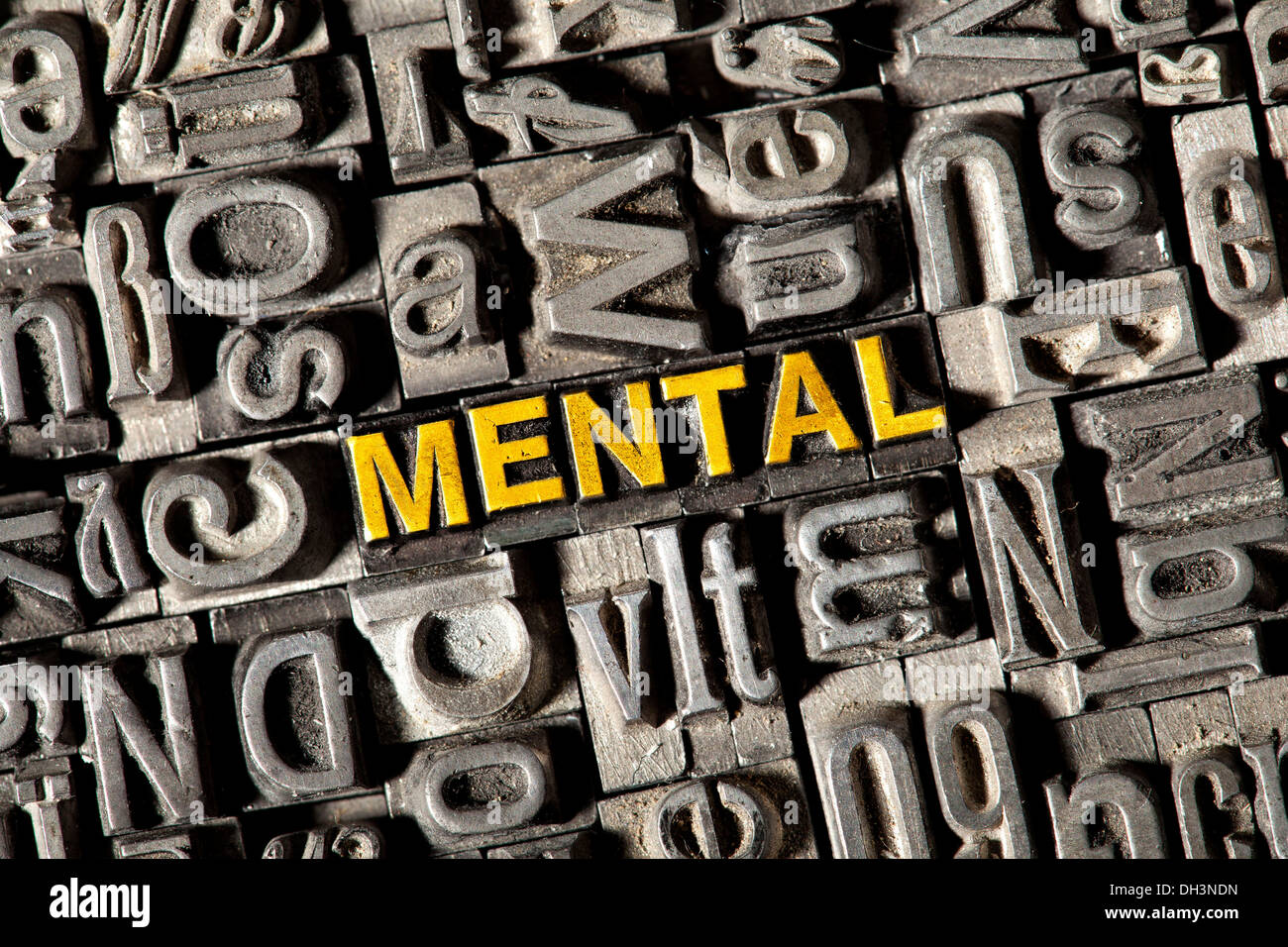 Old lead letters forming the word "MENTAL Stock Photo - Alamy