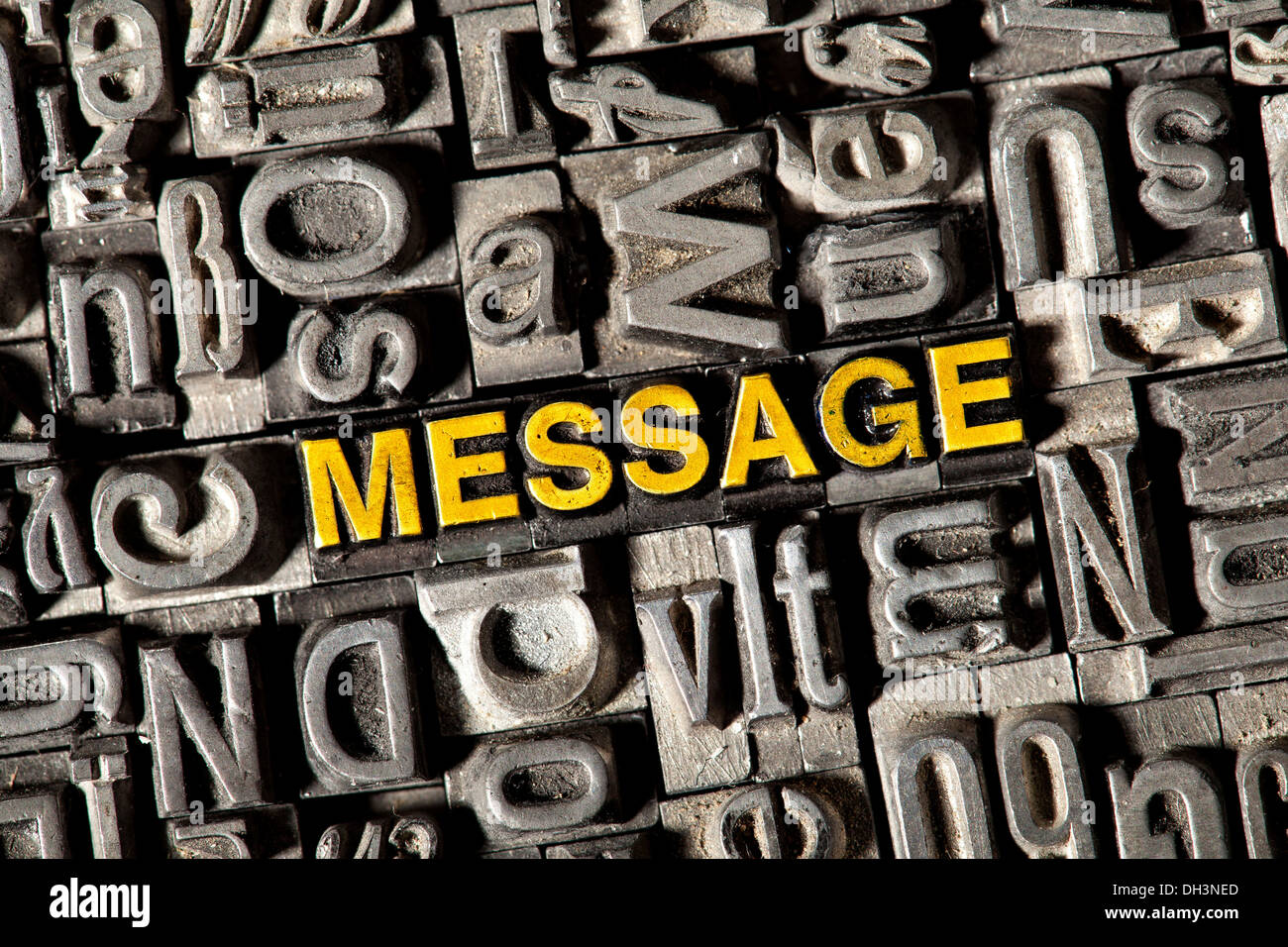Old lead letters forming the word "MESSAGE Stock Photo - Alamy