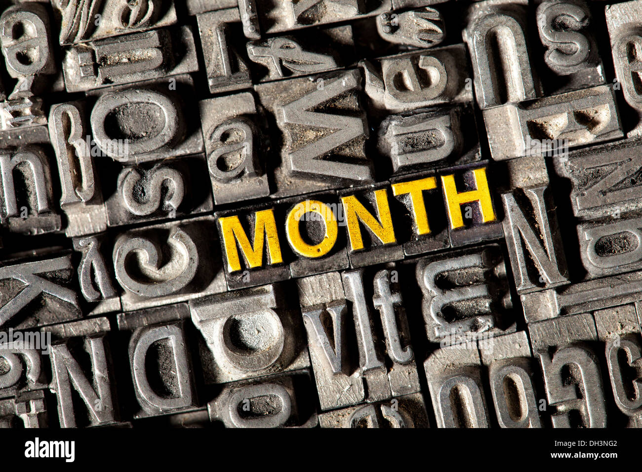 Old lead letters forming the word "MONTH Stock Photo - Alamy