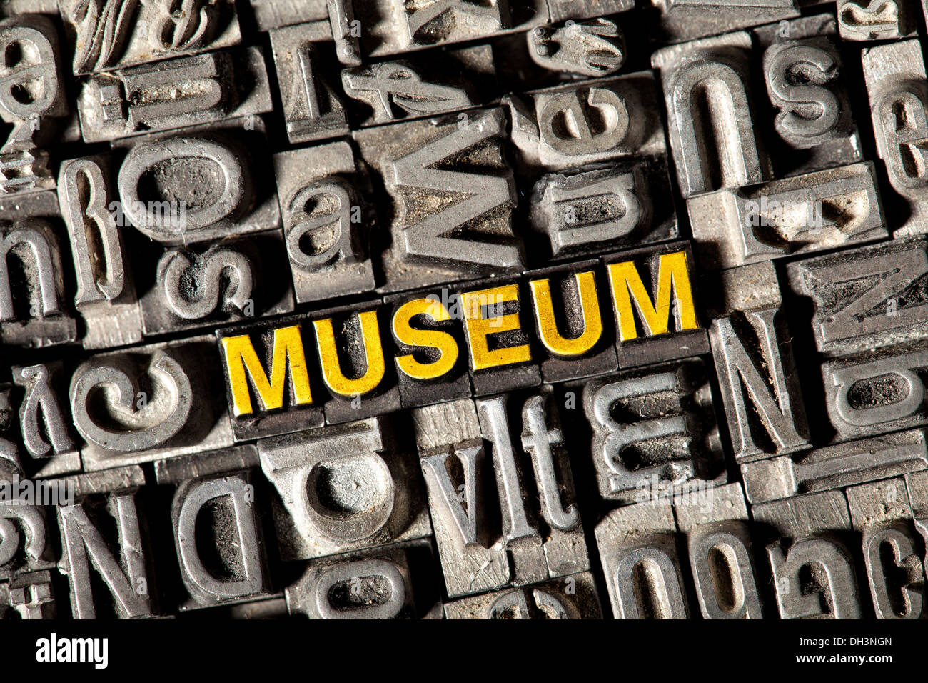 Old lead letters forming the word "MUSEUM Stock Photo - Alamy