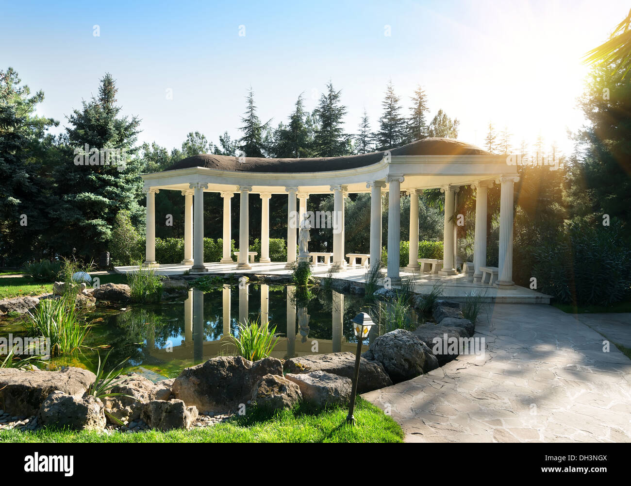 Beautiful rotunda in a park near a little pond Stock Photo - Alamy