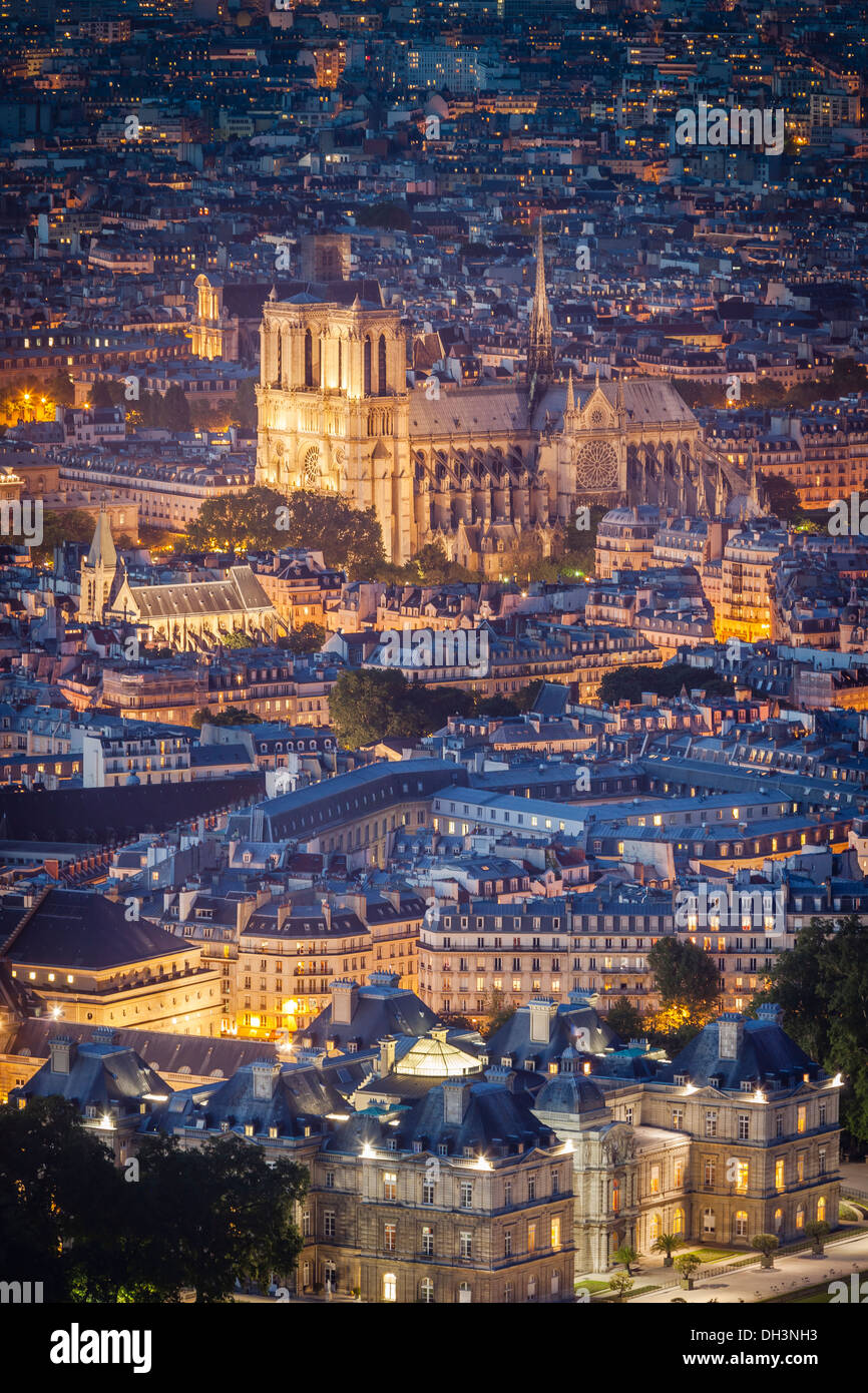Overhead view of Cathedral Notre Dame and the buildings of Paris France ...