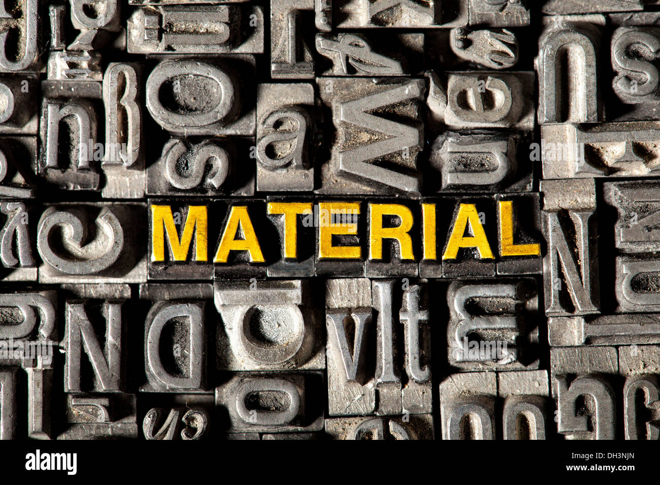 Old lead letters forming the word "MATERIAL Stock Photo - Alamy