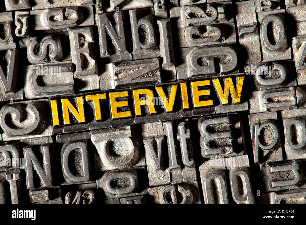Old lead letters forming the word "INTERVIEW Stock Photo - Alamy