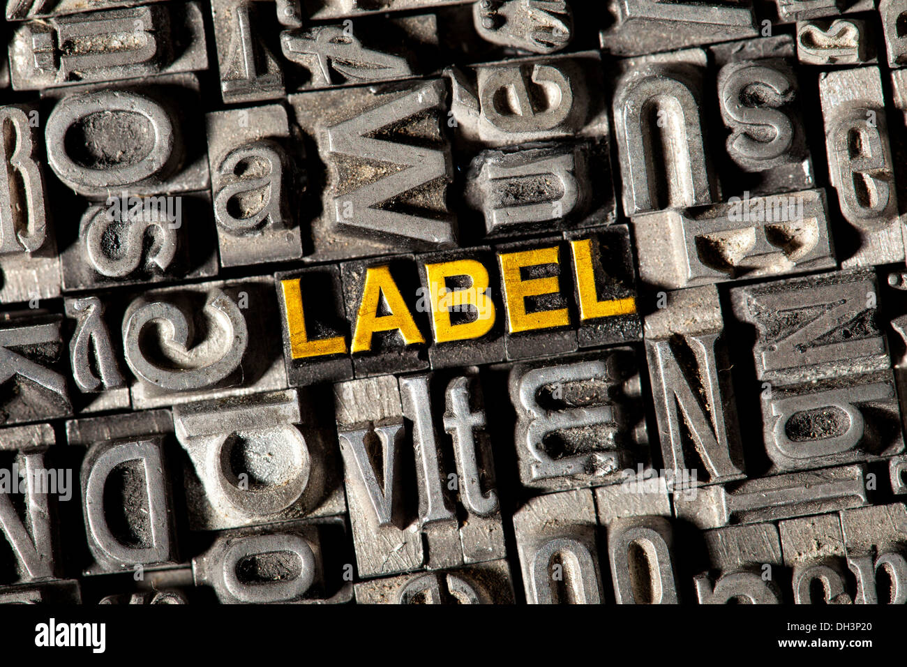 Old lead letters forming the word "LABEL Stock Photo - Alamy