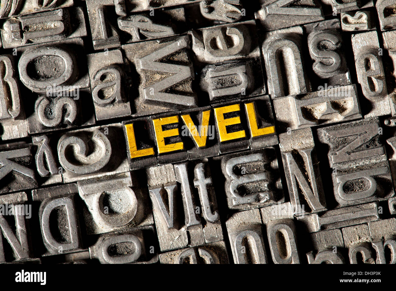 Old lead letters forming the word "LEVEL Stock Photo - Alamy