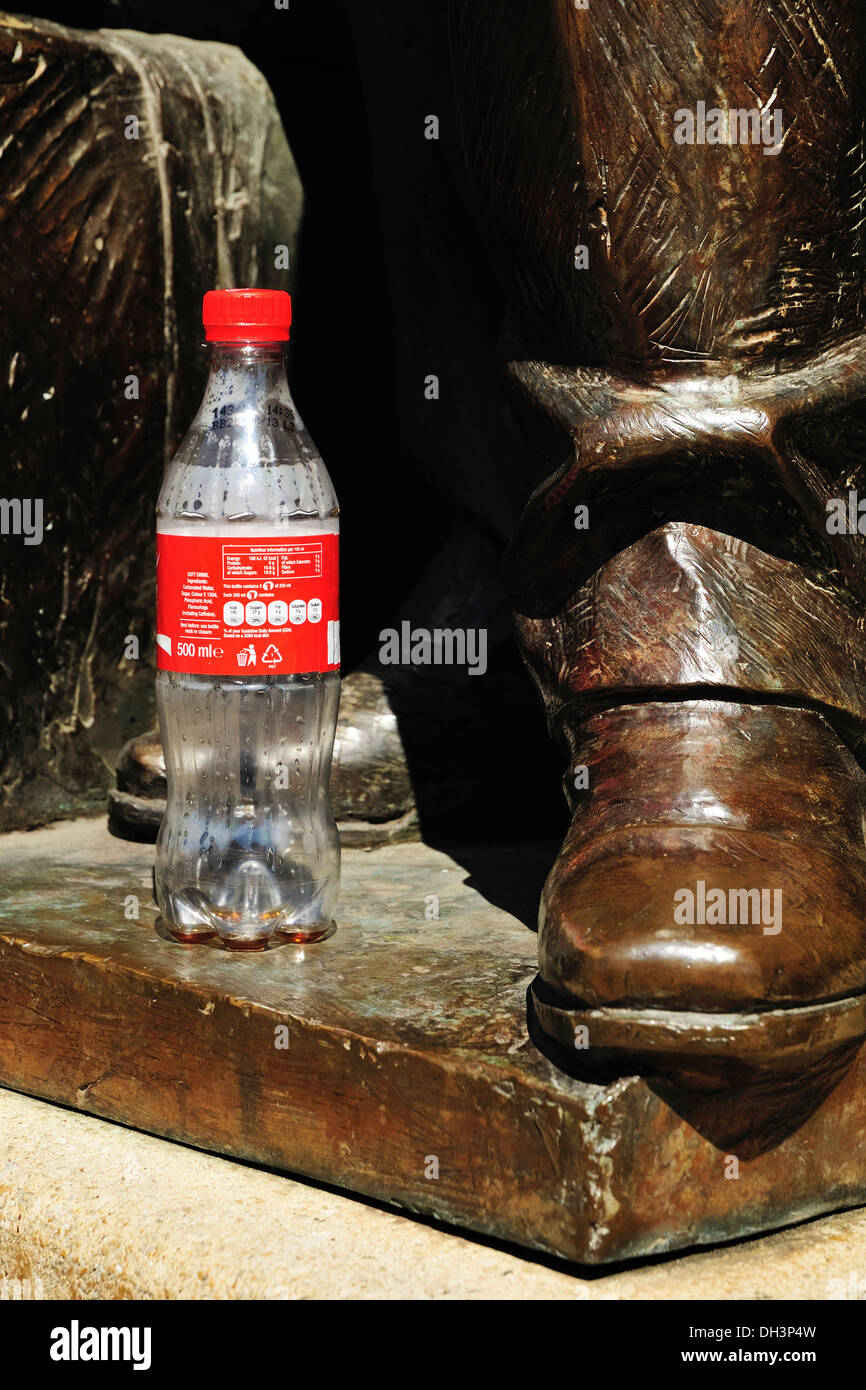 An empty soft drinks plastic bottle left as litter at the feet of a ...