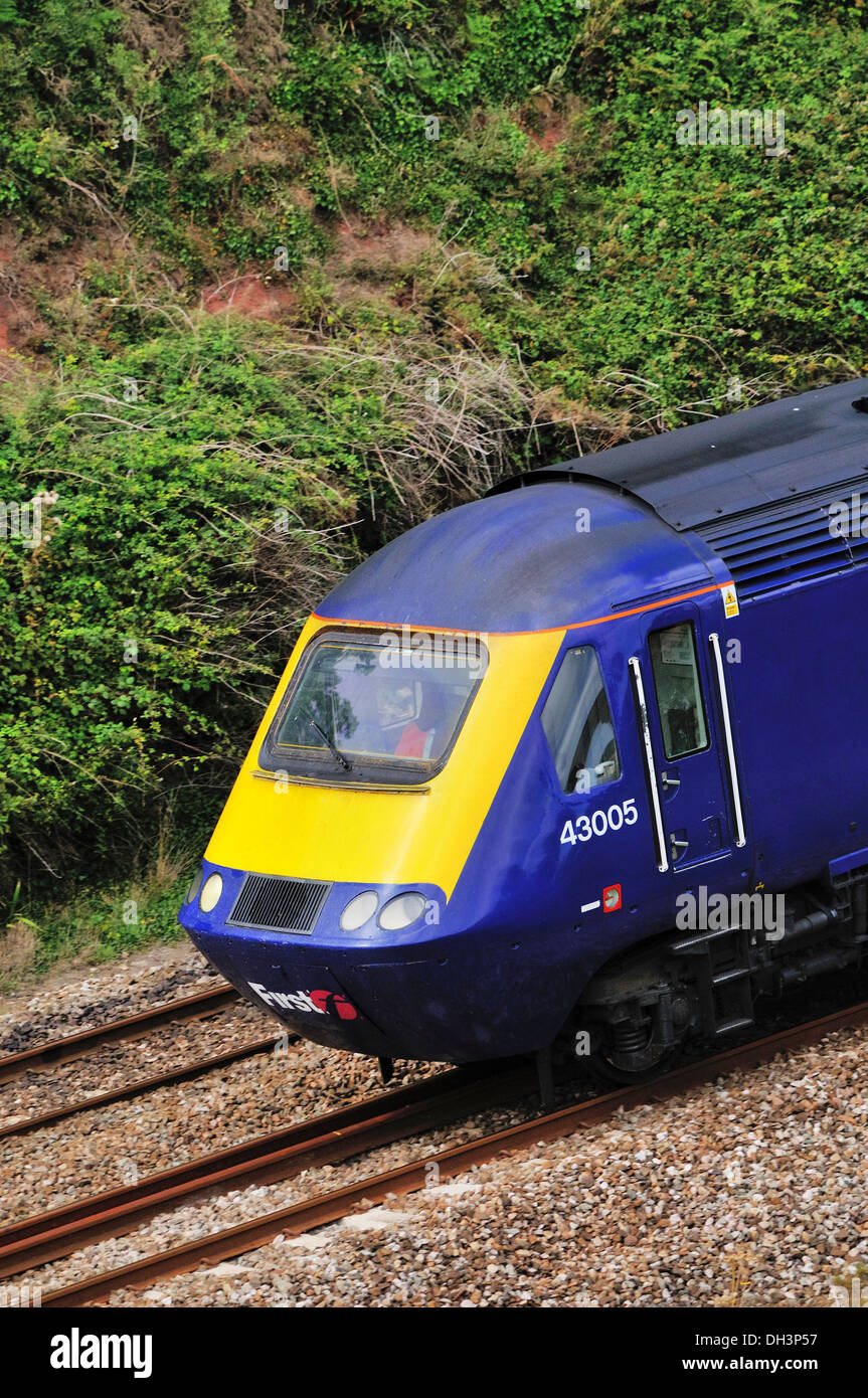 Looking down onto the driving cab of a First Great Western HST power ...