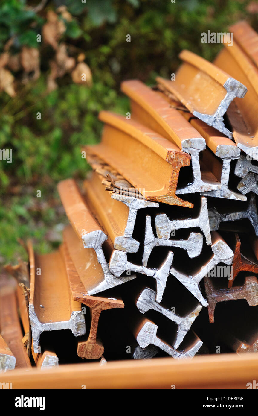 A pile of freshly cut scrap rail awaiting collection Stock Photo - Alamy