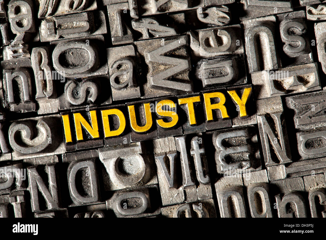Old lead letters forming the word "INDUSTRY Stock Photo - Alamy