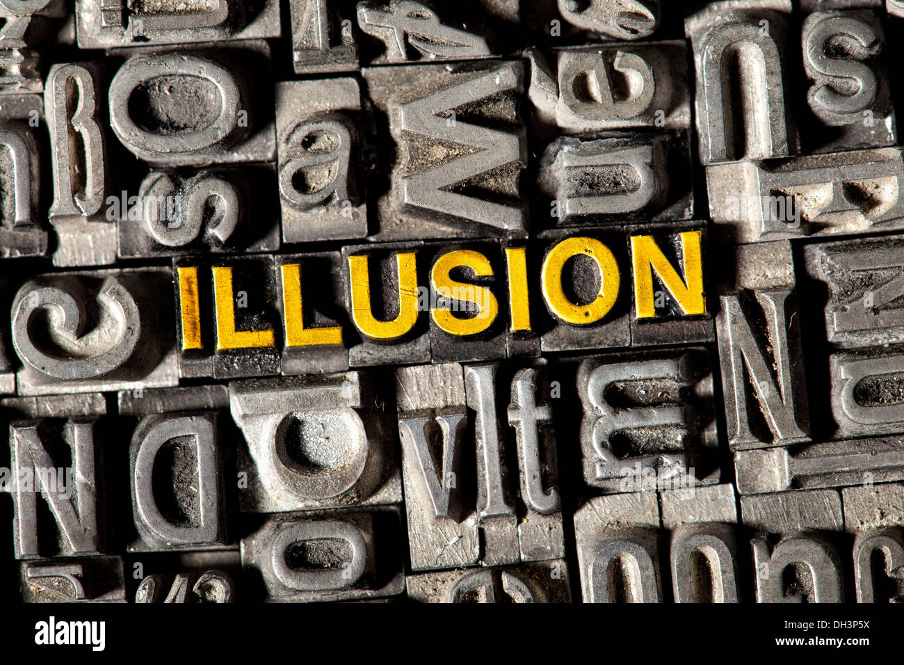 Old lead letters forming the word "ILLUSION Stock Photo - Alamy