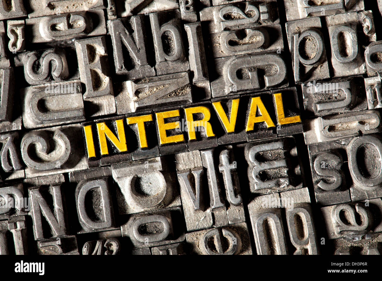 Old lead letters forming the word "INTERVAL Stock Photo - Alamy