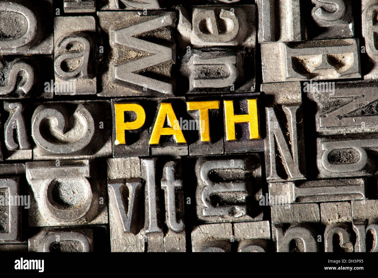 Old lead letters forming the word PATH Stock Photo - Alamy