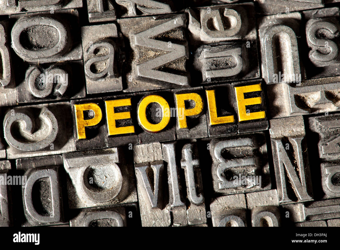 Old lead letters forming the word PEOPLE Stock Photo - Alamy