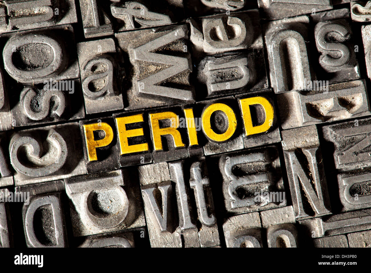 Old lead letters forming the word PERIOD Stock Photo - Alamy