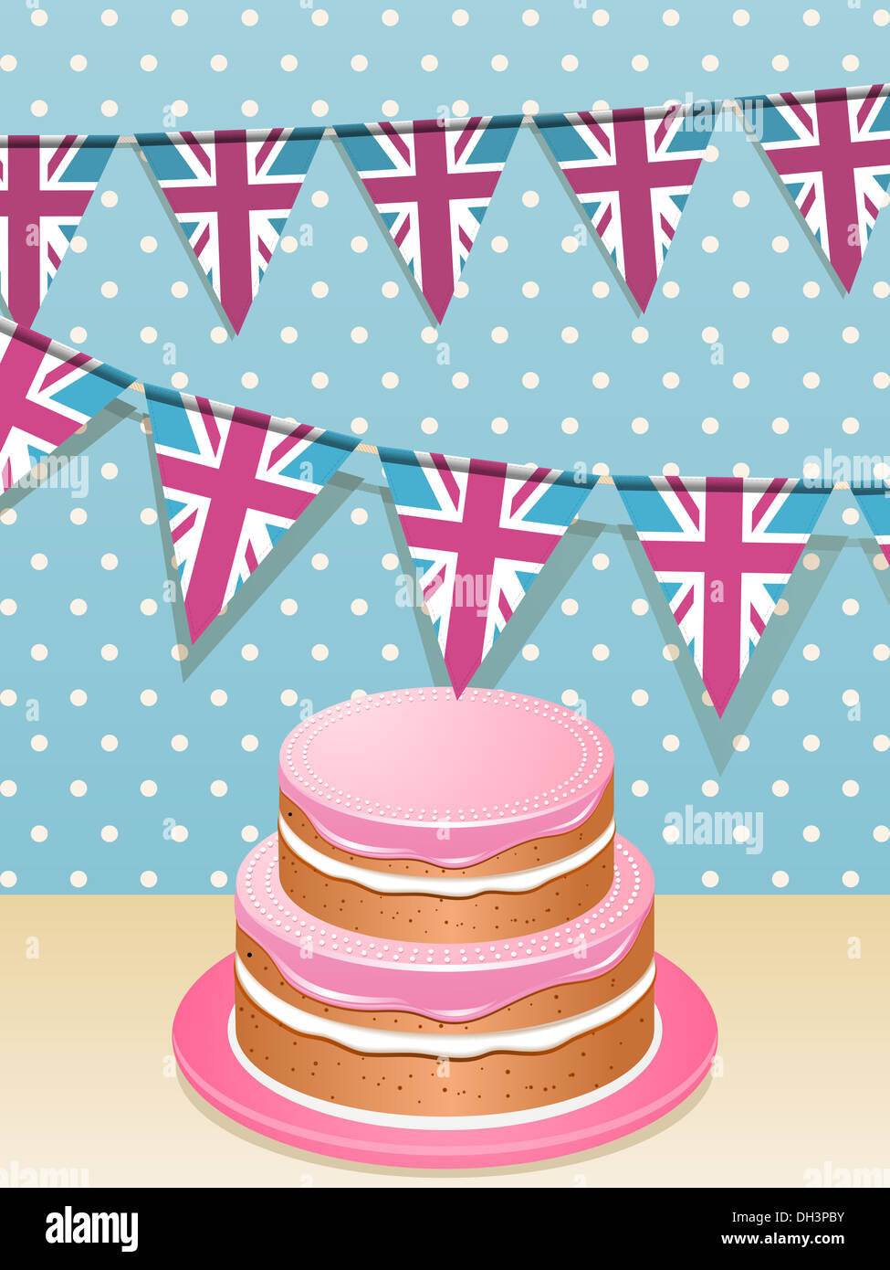 Union jack bunting and iced cake Stock Photo - Alamy