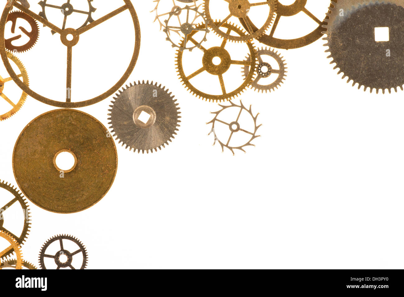 Watch cogs on white background with copy space Stock Photo - Alamy