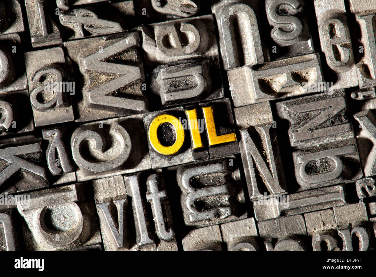 Old lead letters forming the word OIL Stock Photo - Alamy
