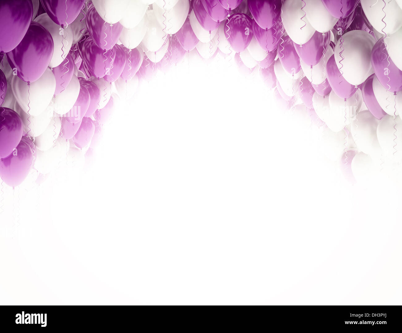 Celebration background with purple and white balloons isolated on white ...