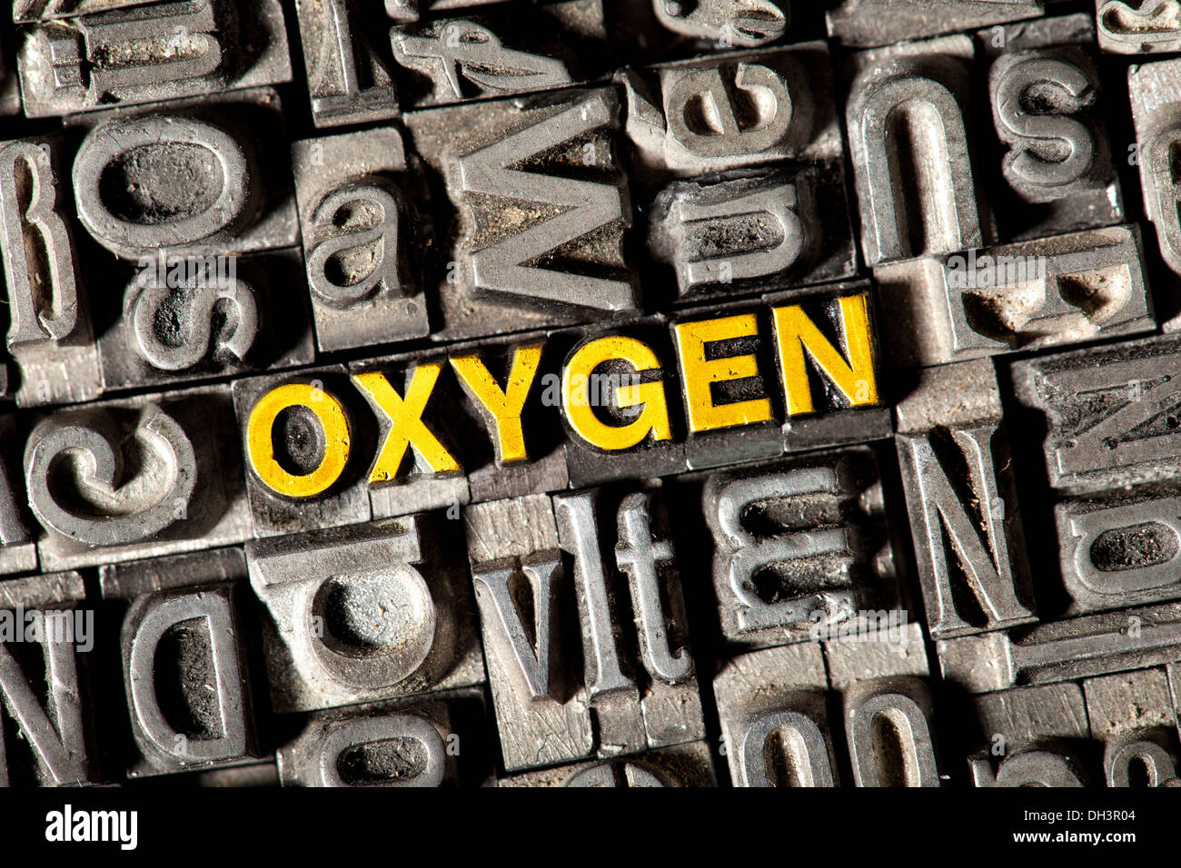 Old lead letters forming the word OXYGEN Stock Photo - Alamy