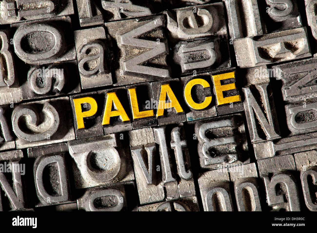Old lead letters forming the word PALACE Stock Photo - Alamy