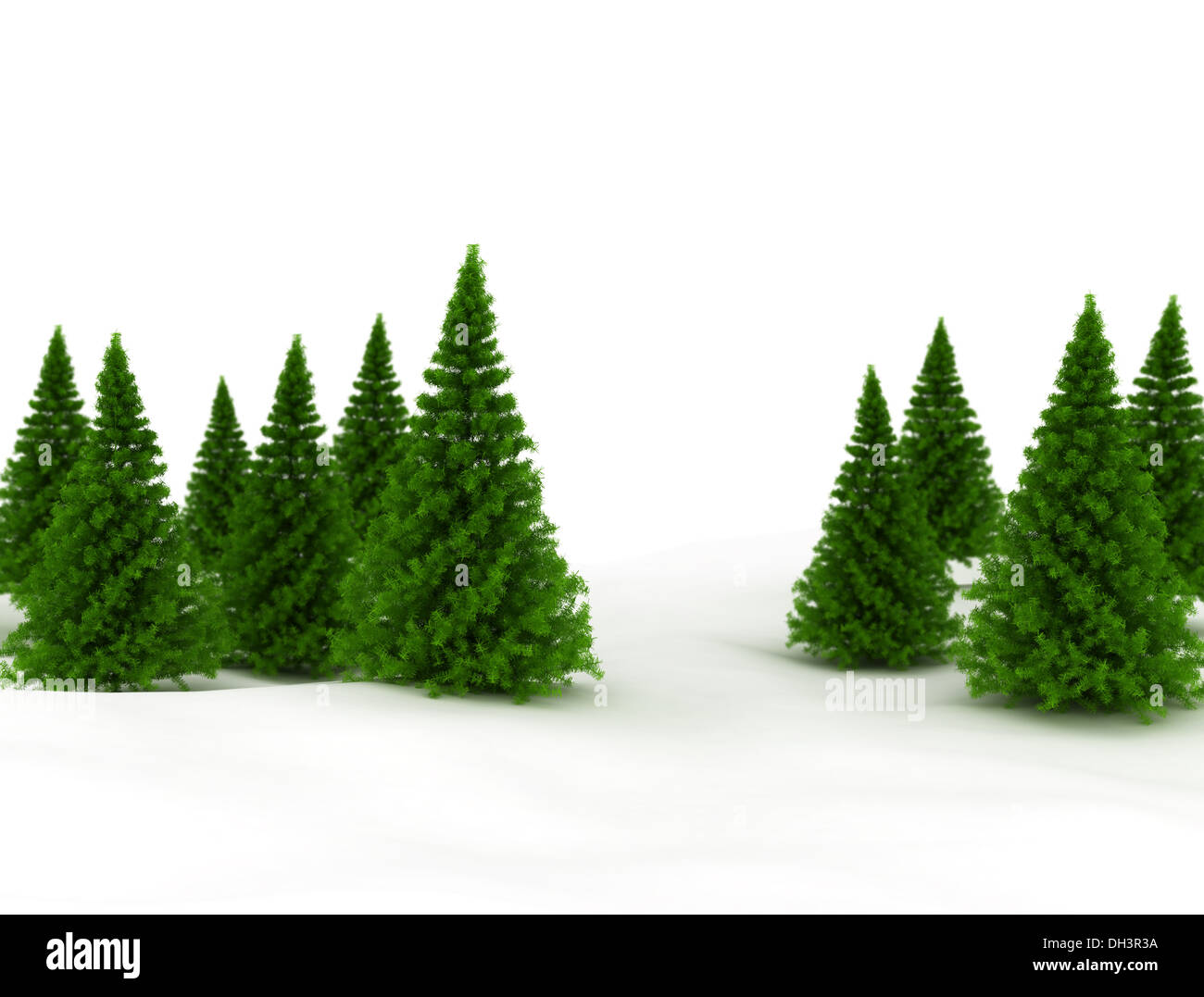 Green pine trees and snow design background Stock Photo - Alamy