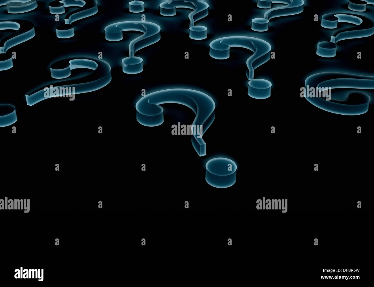 Group of glowing 3d question marks on black background Stock Photo - Alamy