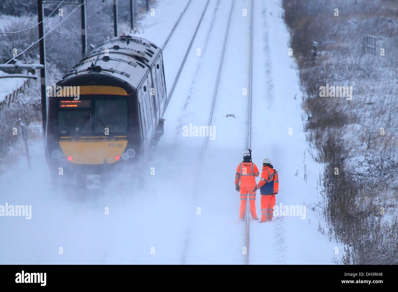 Network Rail Workers on the tracks, Winter Snow, East Coast Main Line ...