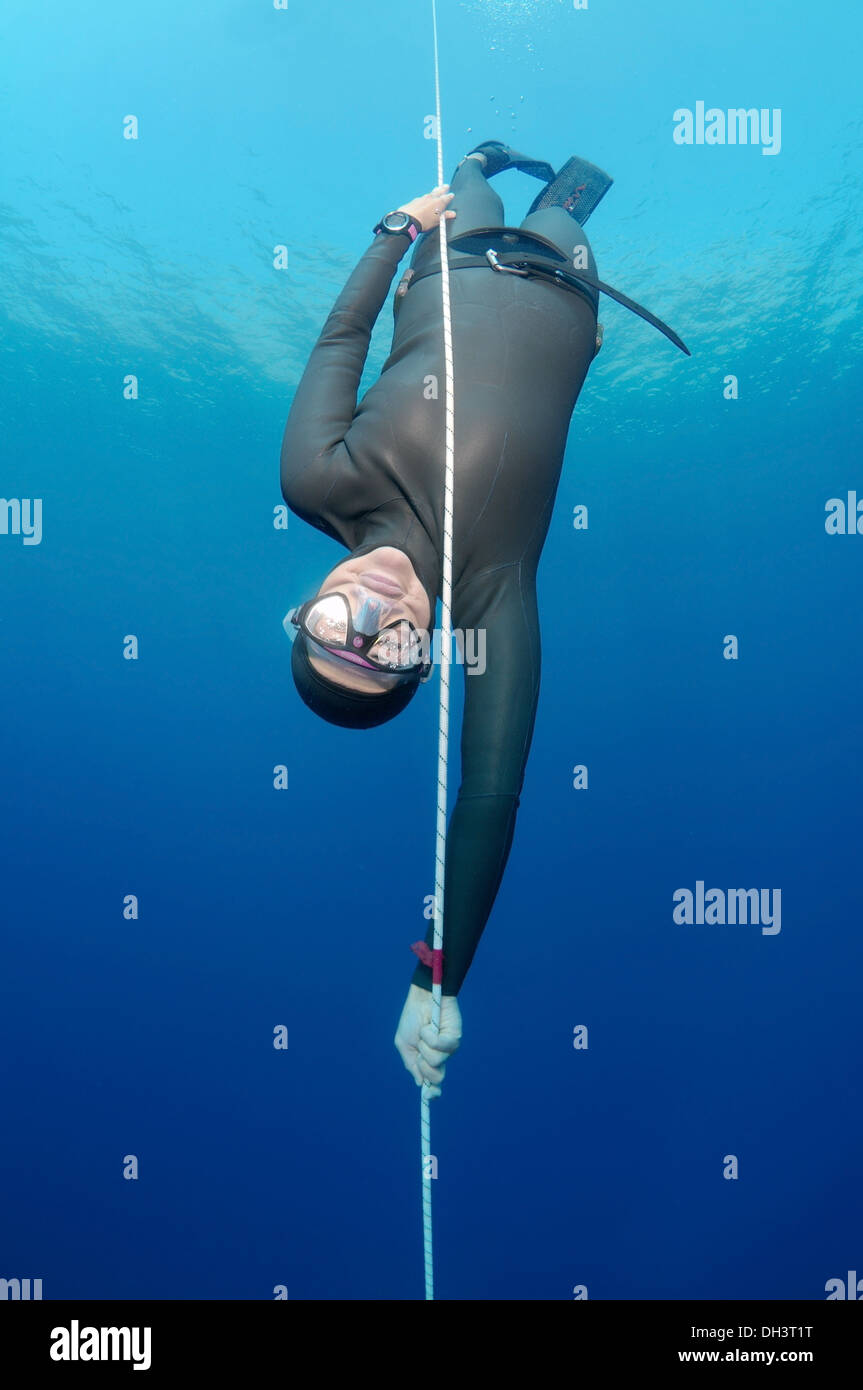 Rope freedivers underwater in sea hi-res stock photography and images ...
