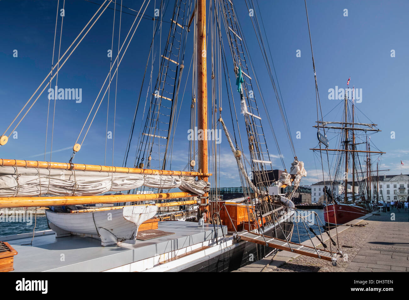 Large, old sailing ship in Amaliehaven, Copenhagen, Denmark Stock Photo ...
