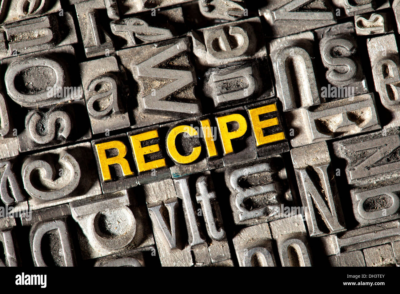 Old lead letters forming the word RECIPE Stock Photo - Alamy