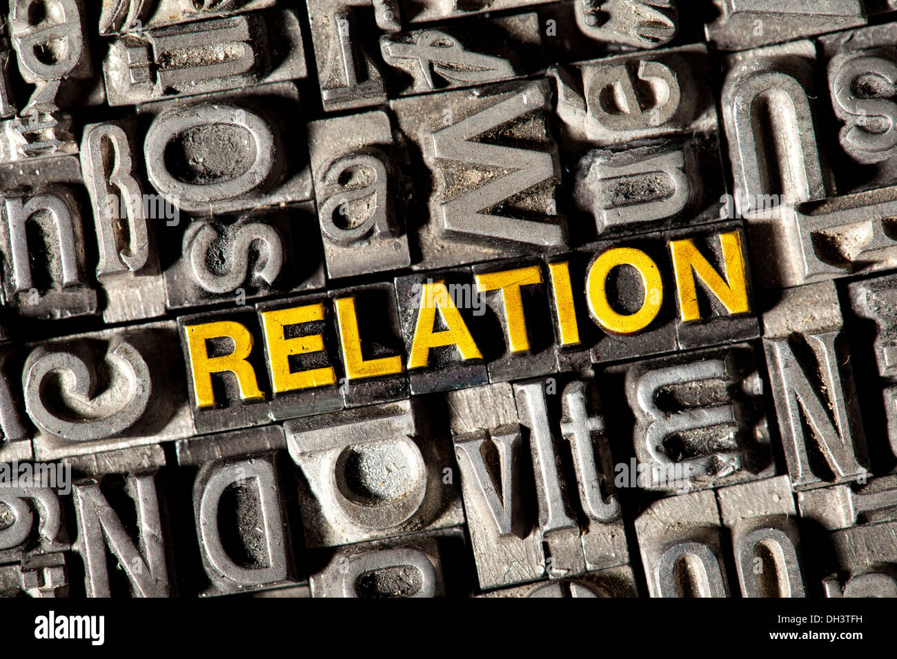 Old lead letters forming the word RELATION Stock Photo - Alamy