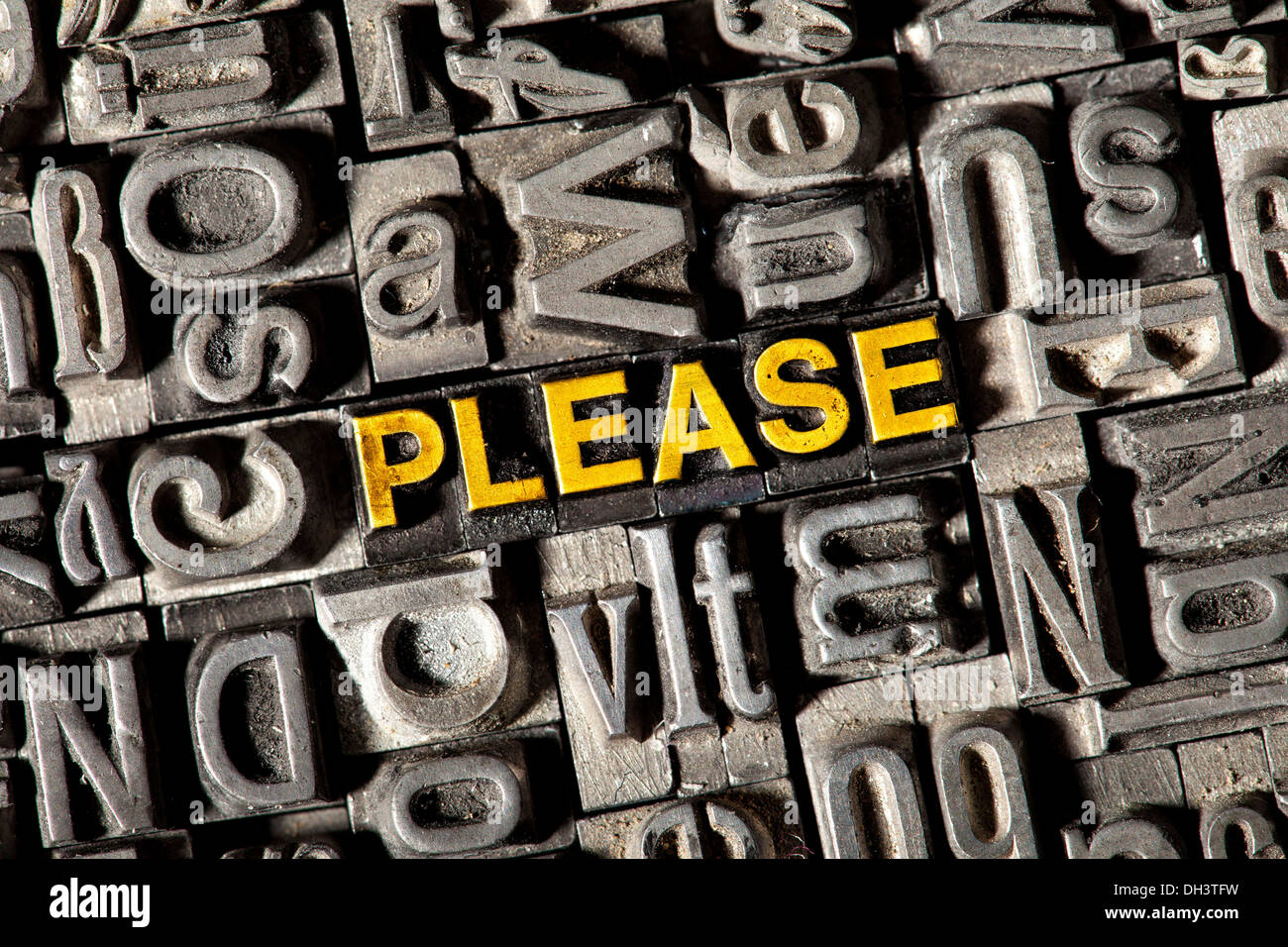 Old lead letters forming the word "PLEASE Stock Photo - Alamy