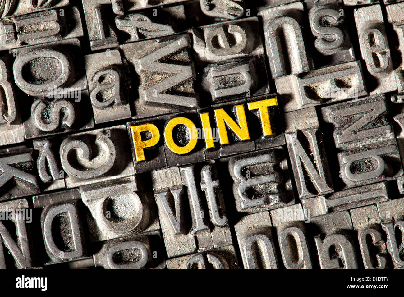Old lead letters forming the word "POINT Stock Photo - Alamy