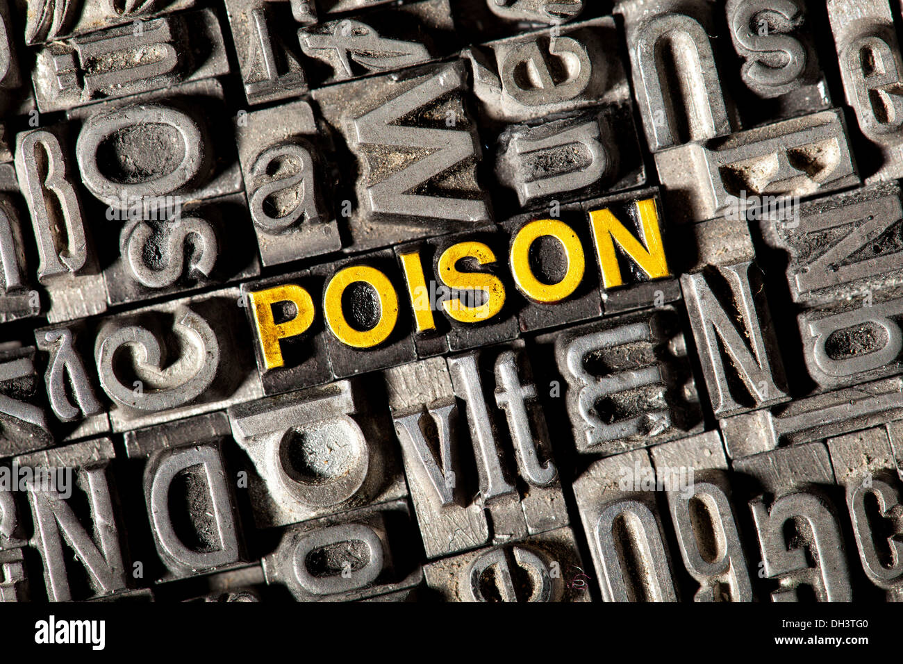Old lead letters forming the word "POISON Stock Photo - Alamy