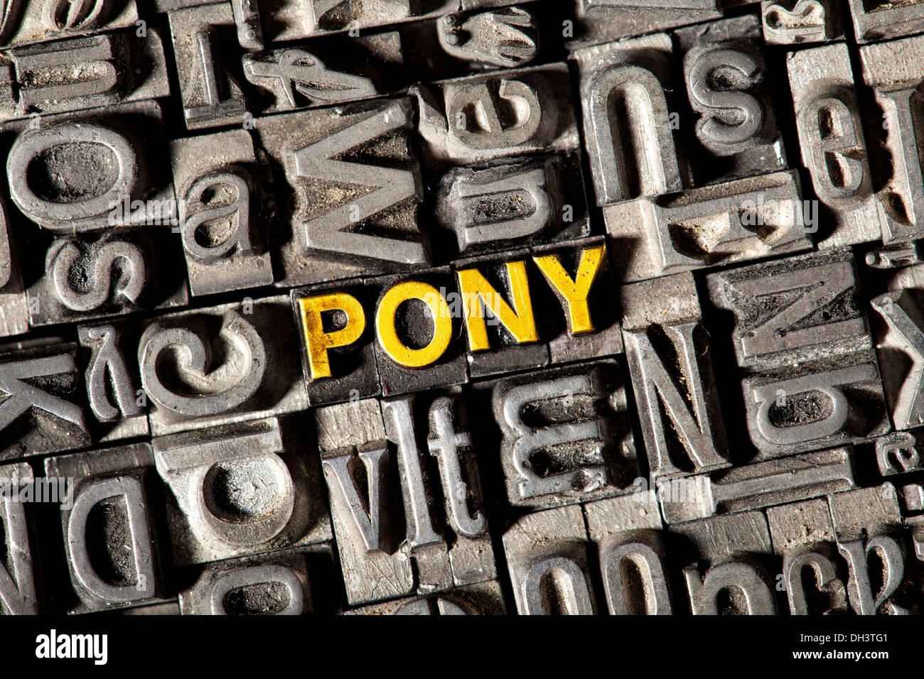 Old lead letters forming the word "PONY Stock Photo - Alamy