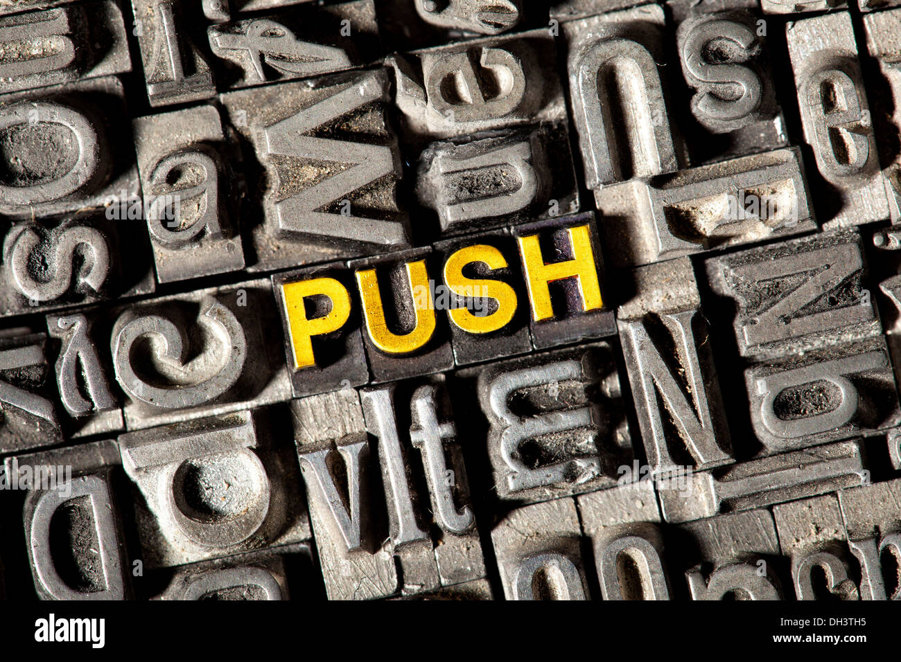 Old lead letters forming the word "PUSH Stock Photo - Alamy