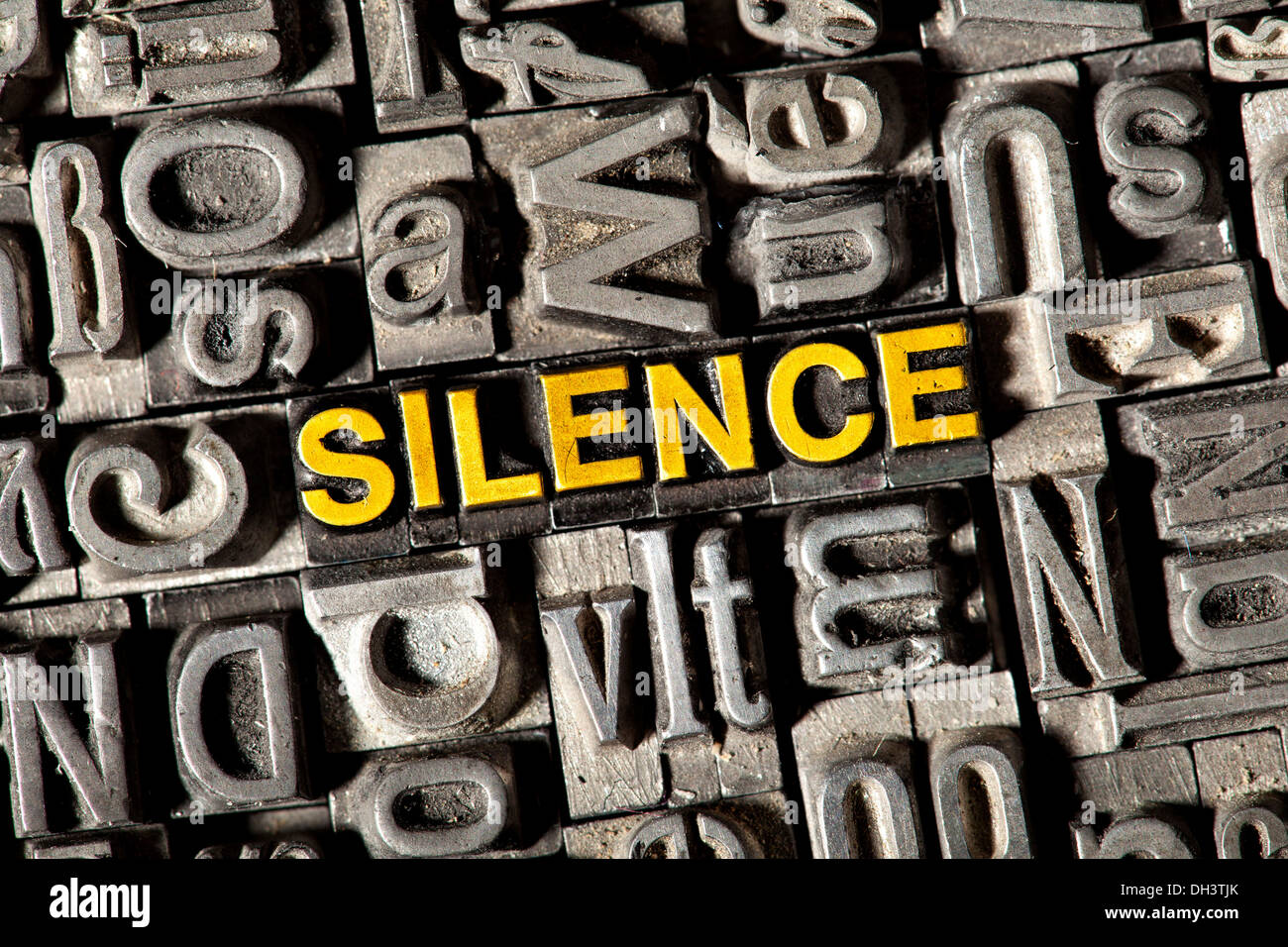 Old lead letters forming the word "SILENCE Stock Photo - Alamy