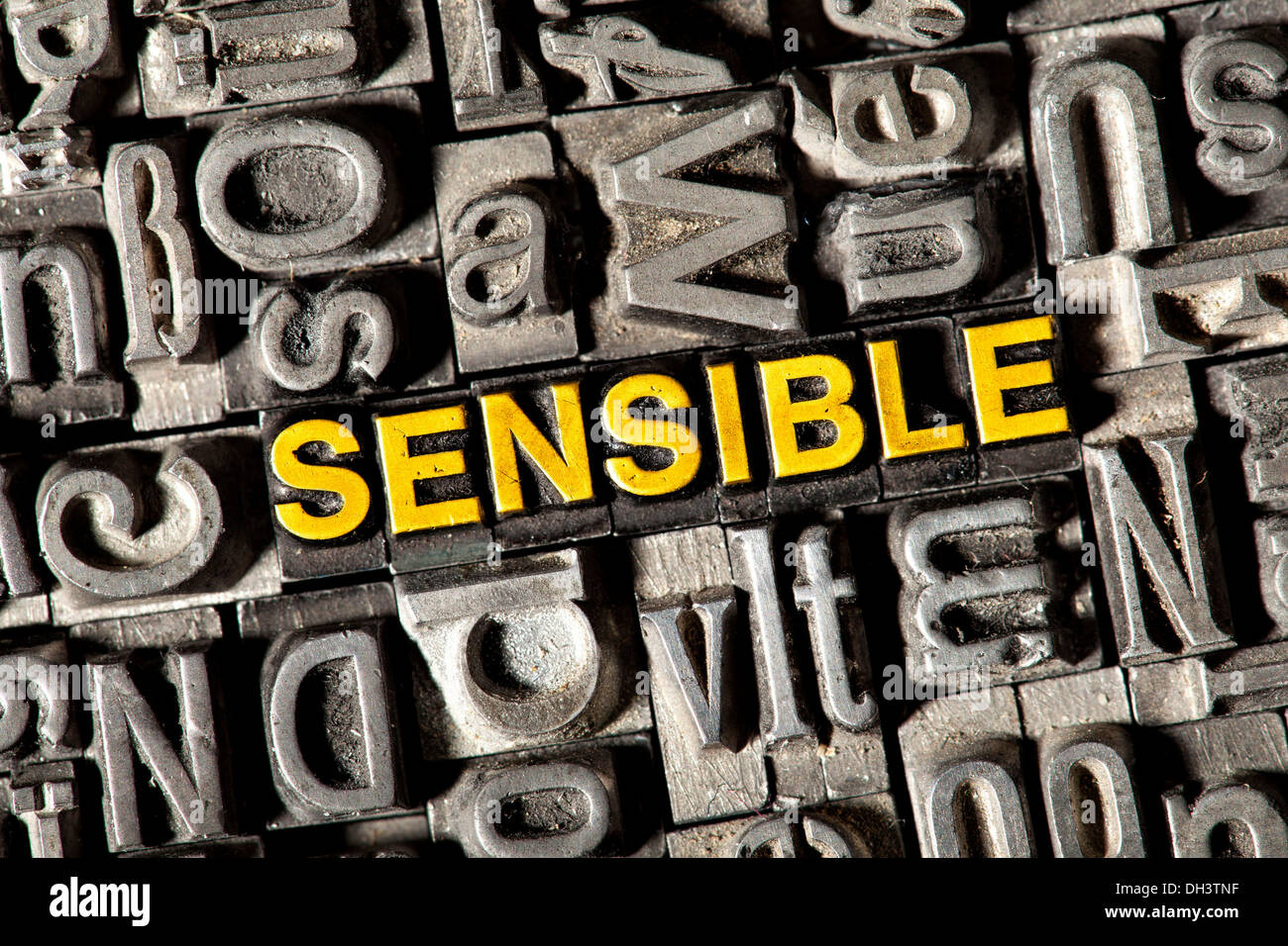 Old lead letters forming the word "SENSIBLE Stock Photo - Alamy
