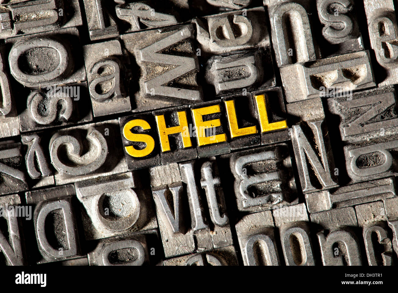 Old lead letters forming the word "SHELL Stock Photo - Alamy