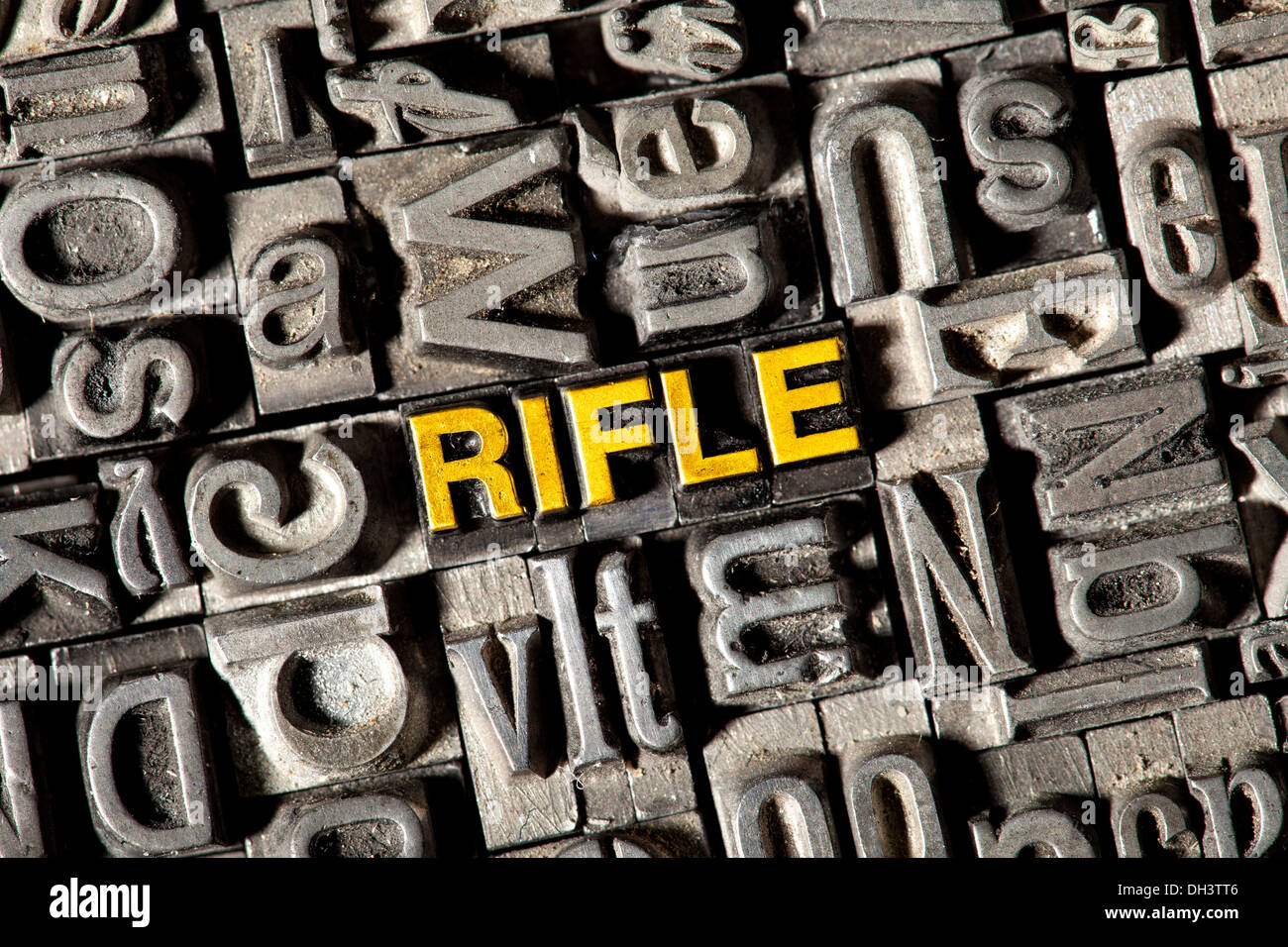 Old lead letters forming the word "RIFLE Stock Photo - Alamy