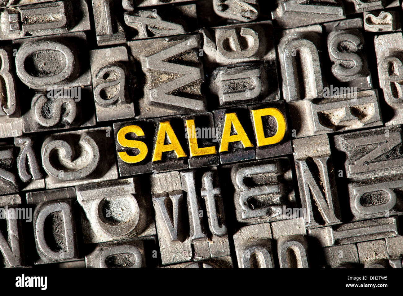 Old lead letters forming the word "SALAD Stock Photo - Alamy