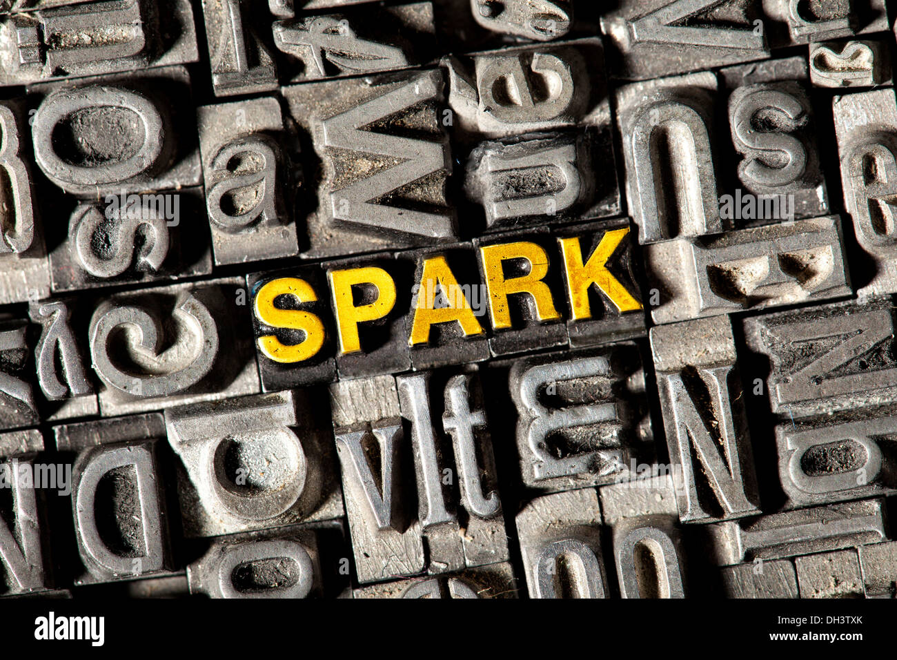 Old lead letters forming the word "SPARK Stock Photo - Alamy
