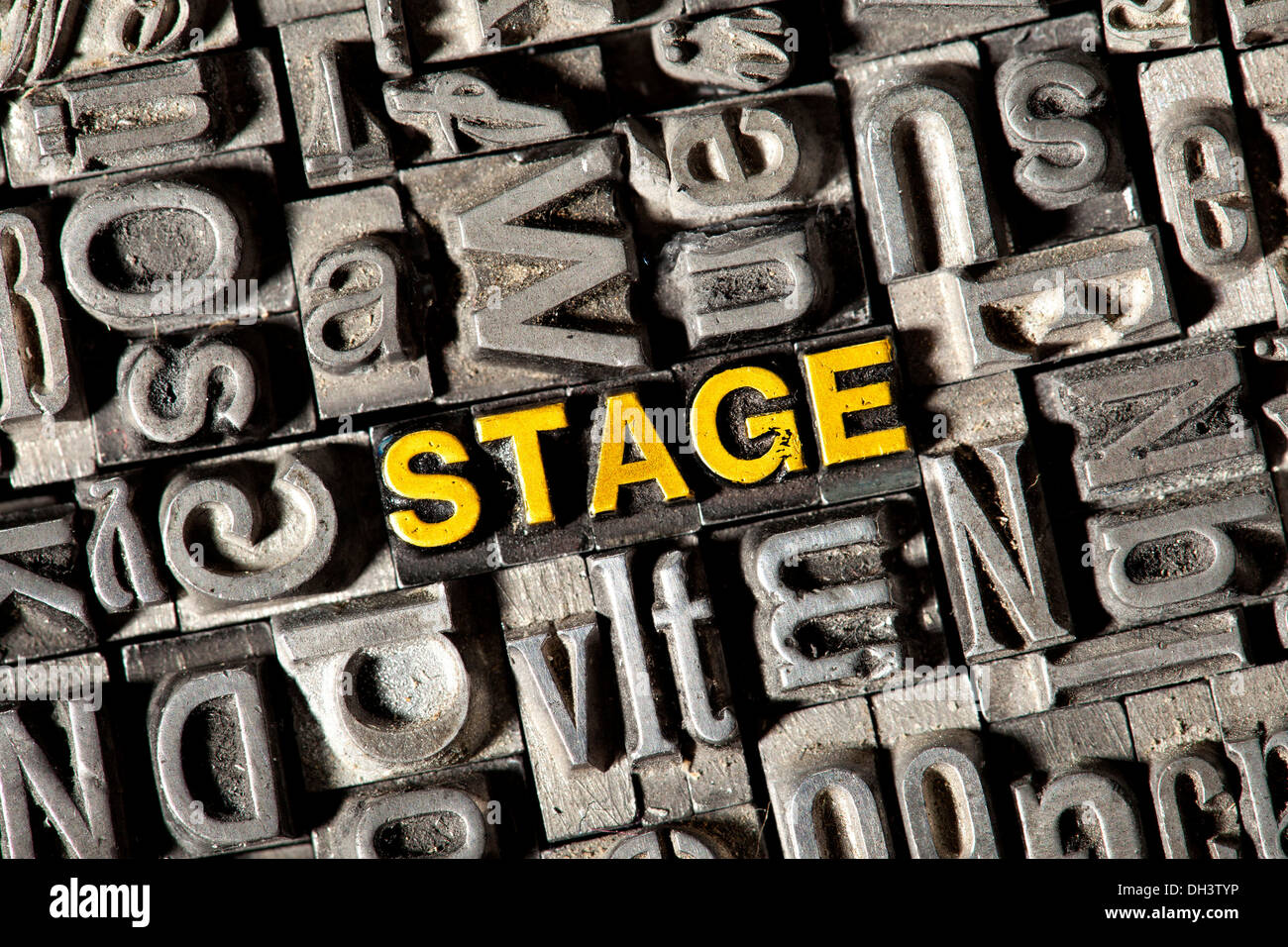 Old lead letters forming the word "STAGE Stock Photo - Alamy