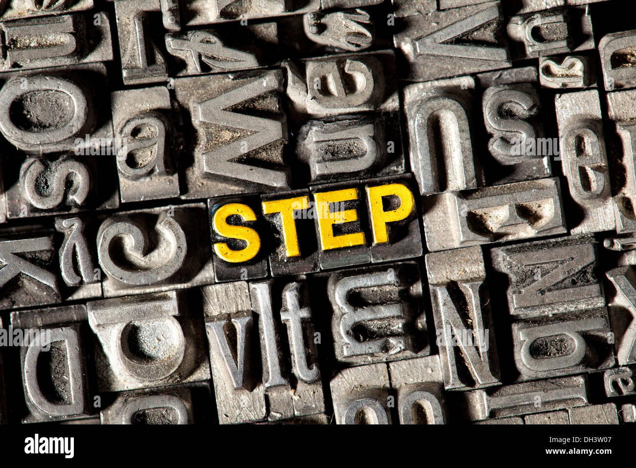 Old lead letters forming the word "STEP Stock Photo - Alamy