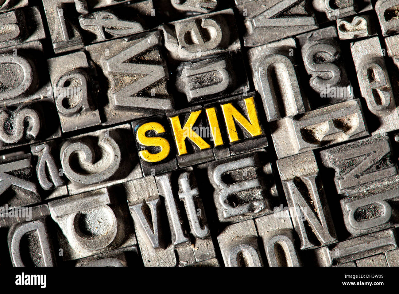 Old lead letters forming the word "SKIN Stock Photo - Alamy