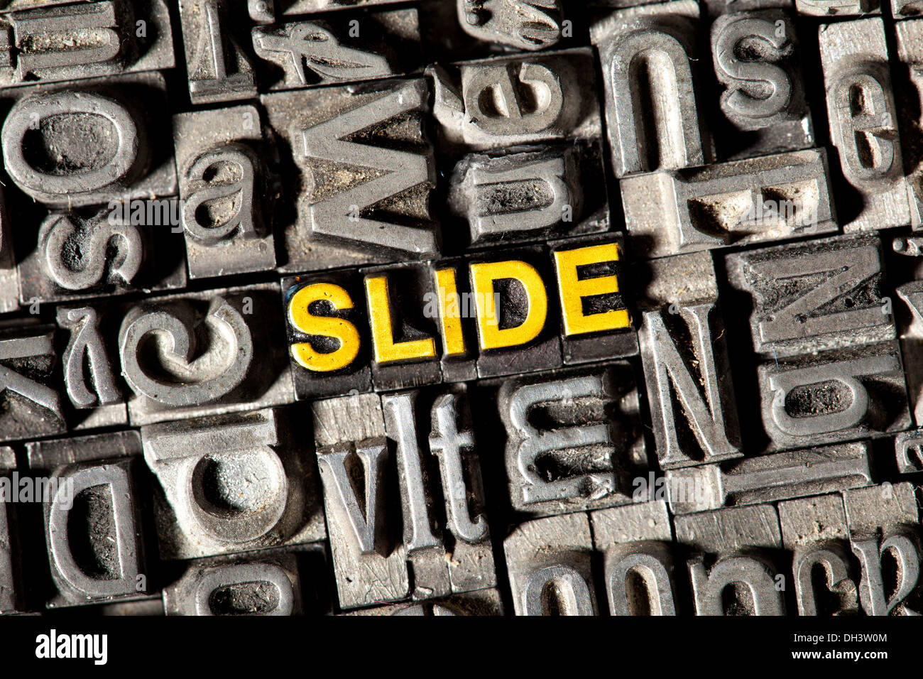 Old lead letters forming the word "SLIDE Stock Photo - Alamy