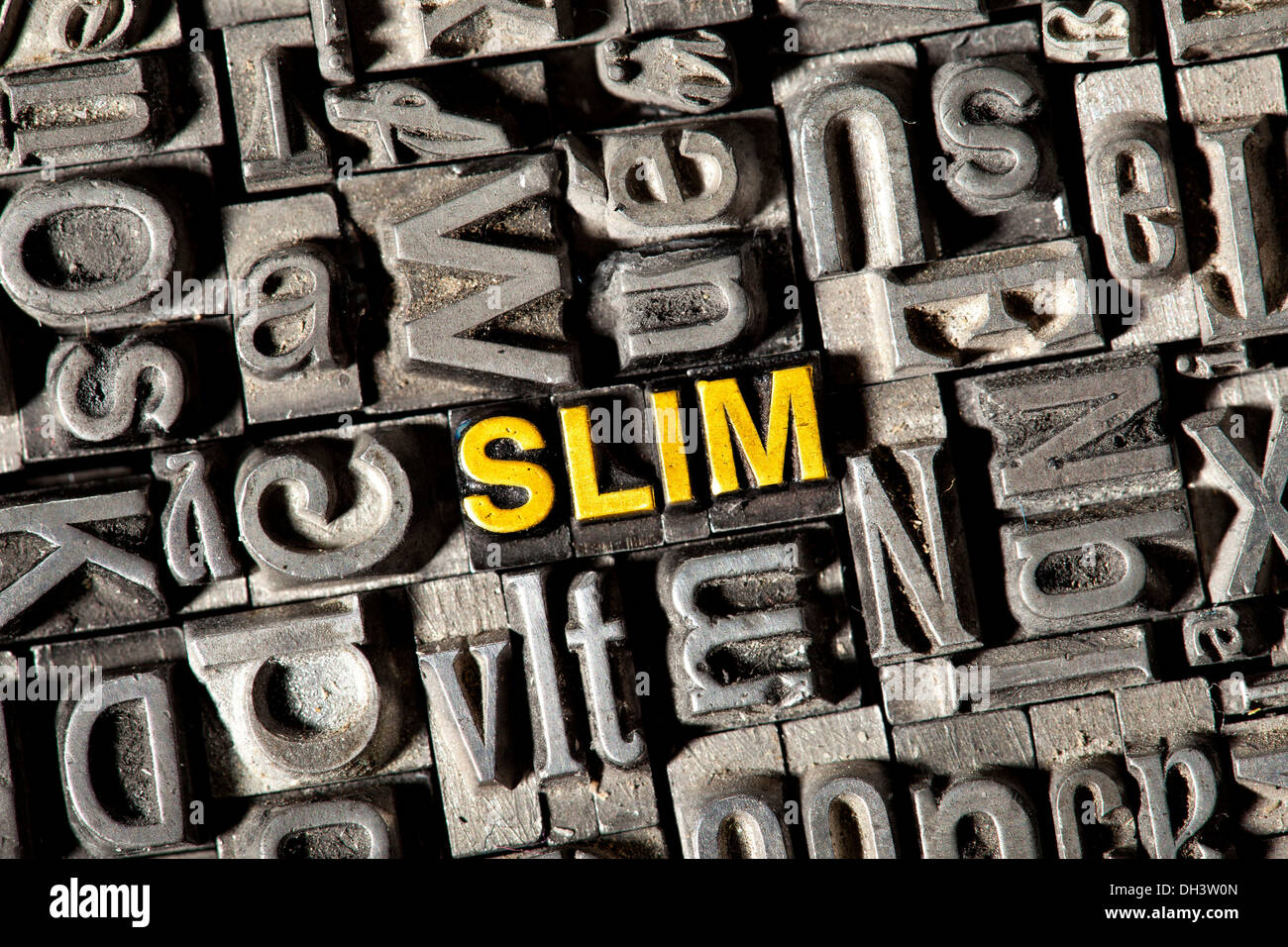 Old lead letters forming the word "SLIM Stock Photo - Alamy